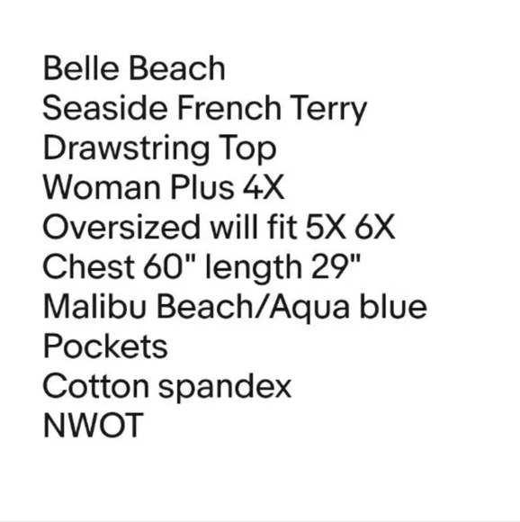 bella beach | Tops | Belle Beach Seaside French Terry Top Woman Plus 4x ...